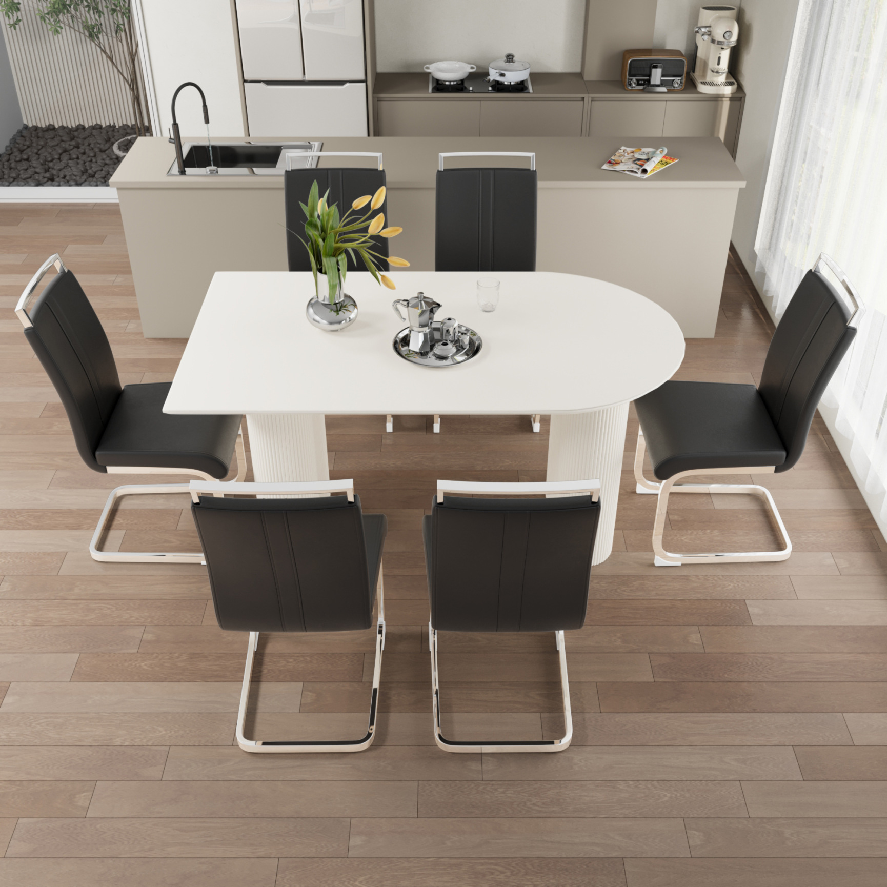Medieval Modern Cream Style MDF Dining Table and PU Armless Chair Set ...