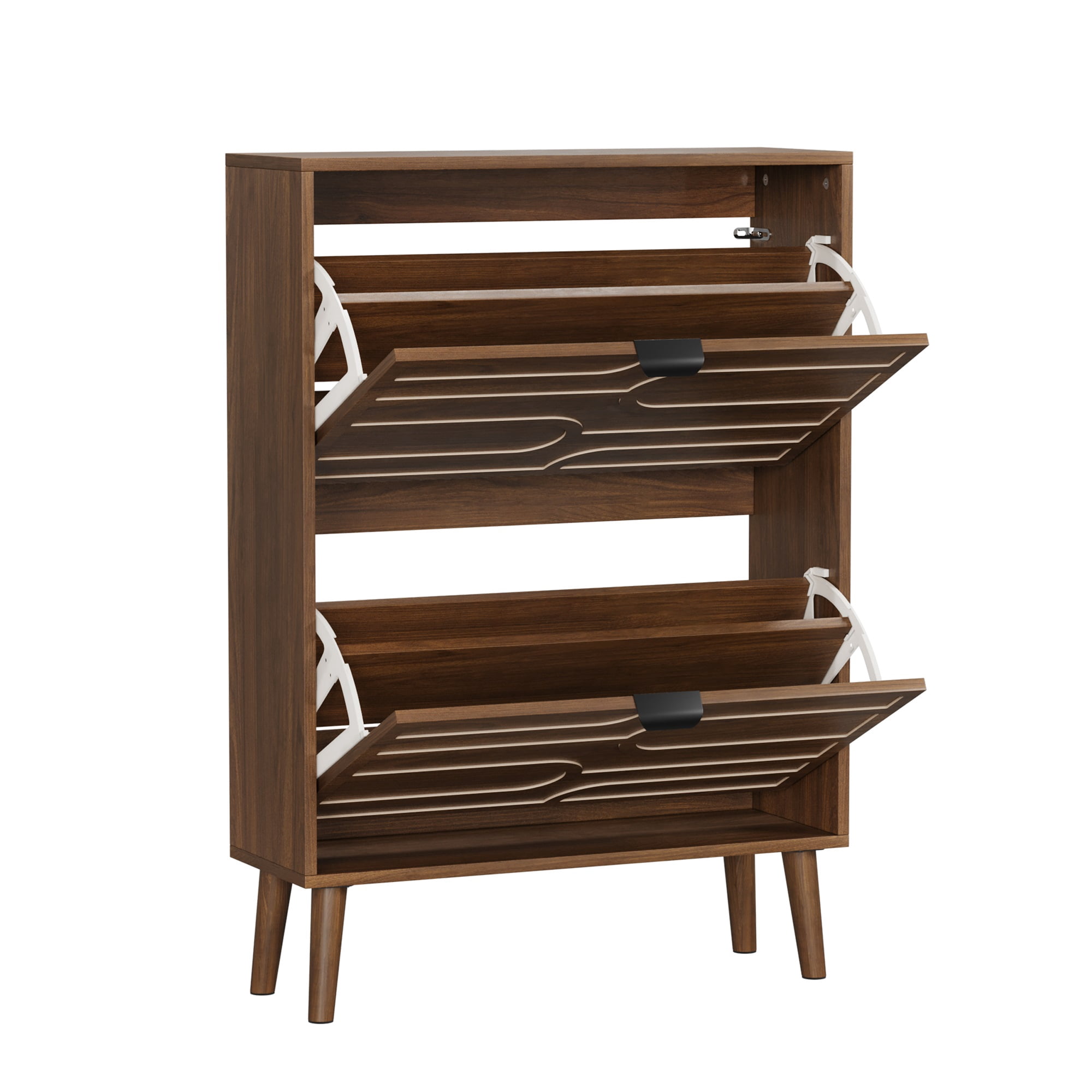 Medieval Modern Shoe Cabinet, 23.62" Walnut Finish Shoe Storage with 2 ...