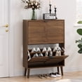 Medieval Modern Shoe Cabinet, 24" Walnut Entryway Shoe Storage Cabinet ...