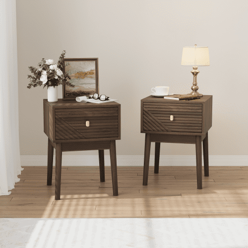 Medieval-Modern Style Walnut Bedside Table, Bedroom Bedside Table with ...
