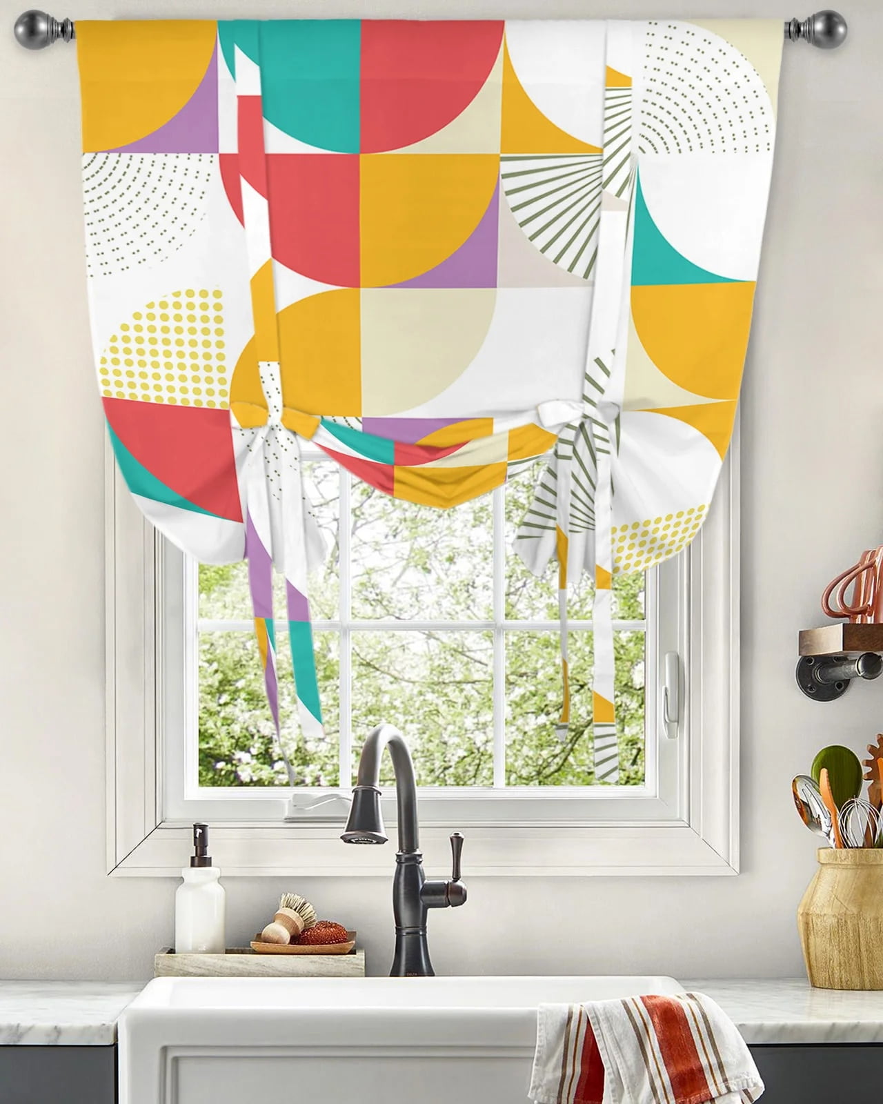Medieval Multicolored Geometry Window Curtain for Living Room Kitchen ...