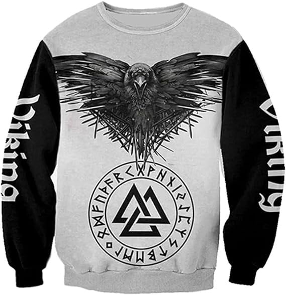 Medieval Novelty Harajuku Crow Odin Awe Helmet Hoodie Norse Mythology 3D Full Body Printed Rune ...