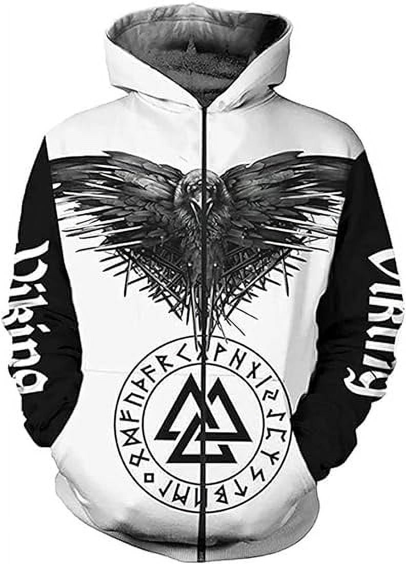 Medieval Novelty Harajuku Crow Odin Awe Helmet Hoodie Norse Mythology 3D Full Body Printed Rune ...