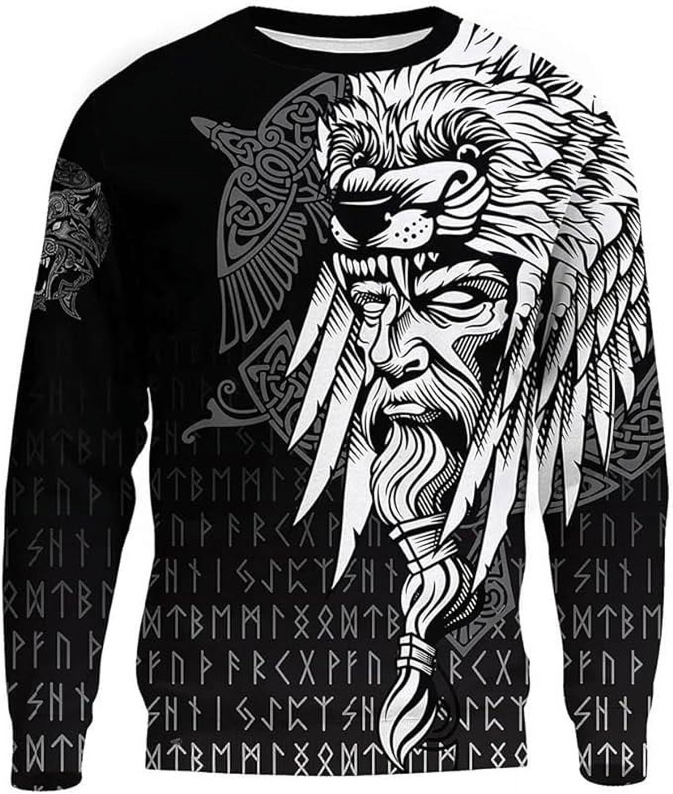 Medieval Novelty Harajuku Fenrir Wolf Rune Raven Hoodie Norse Mythology ...