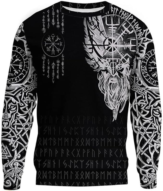 Medieval Novelty Harajuku Raven Rune Compass Odin Hoodie Norse ...
