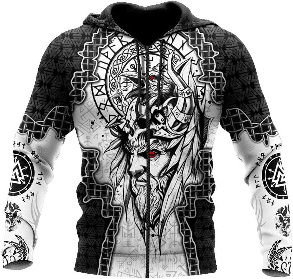 Medieval Novelty Harajuku Waknut Vegvisir Raven Hoodie Norse Mythology 3D Full Body Printed Rune ...