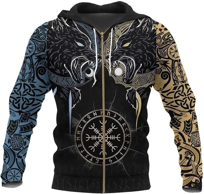 Medieval Novelty Harajuku Yin Yang Wolf Vegvisir Viking Dragon Hoodie Norse Mythology 3D Full ...