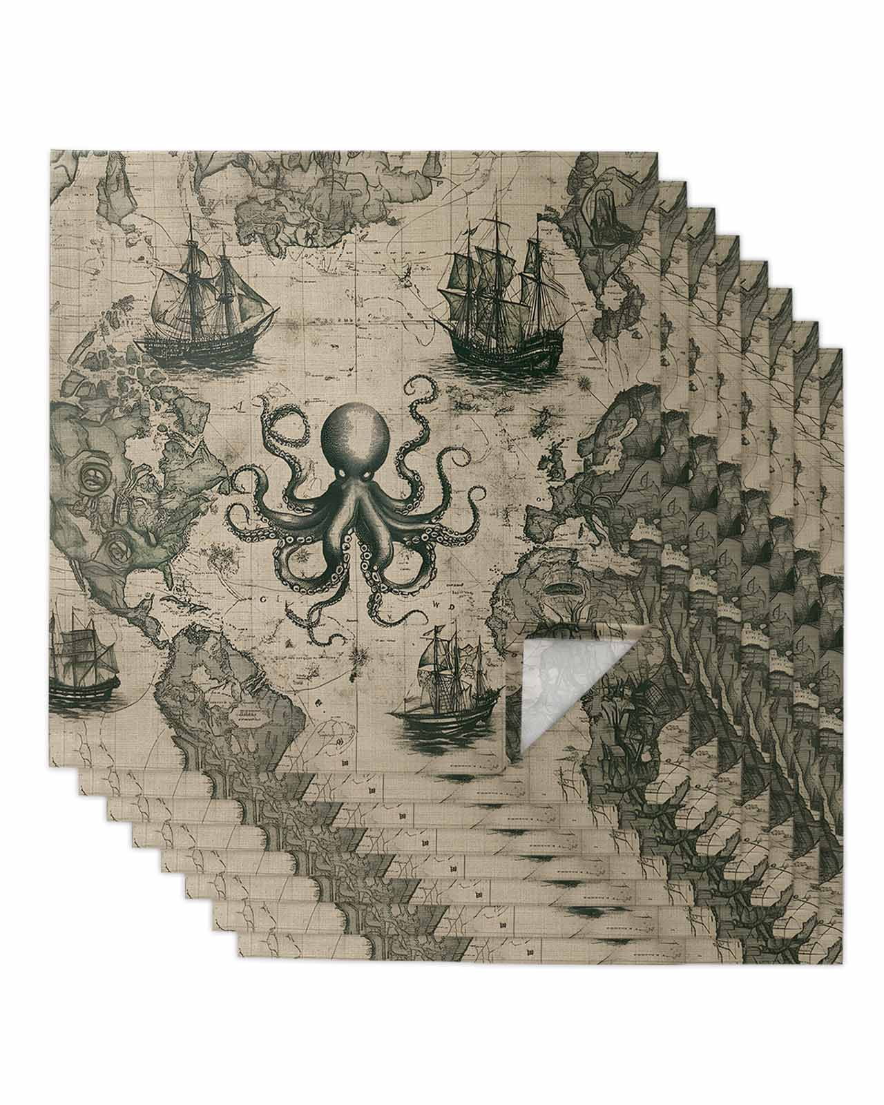Medieval Octopus Cloth Napkins Set of 8 Reusable Dinner Napkins ...