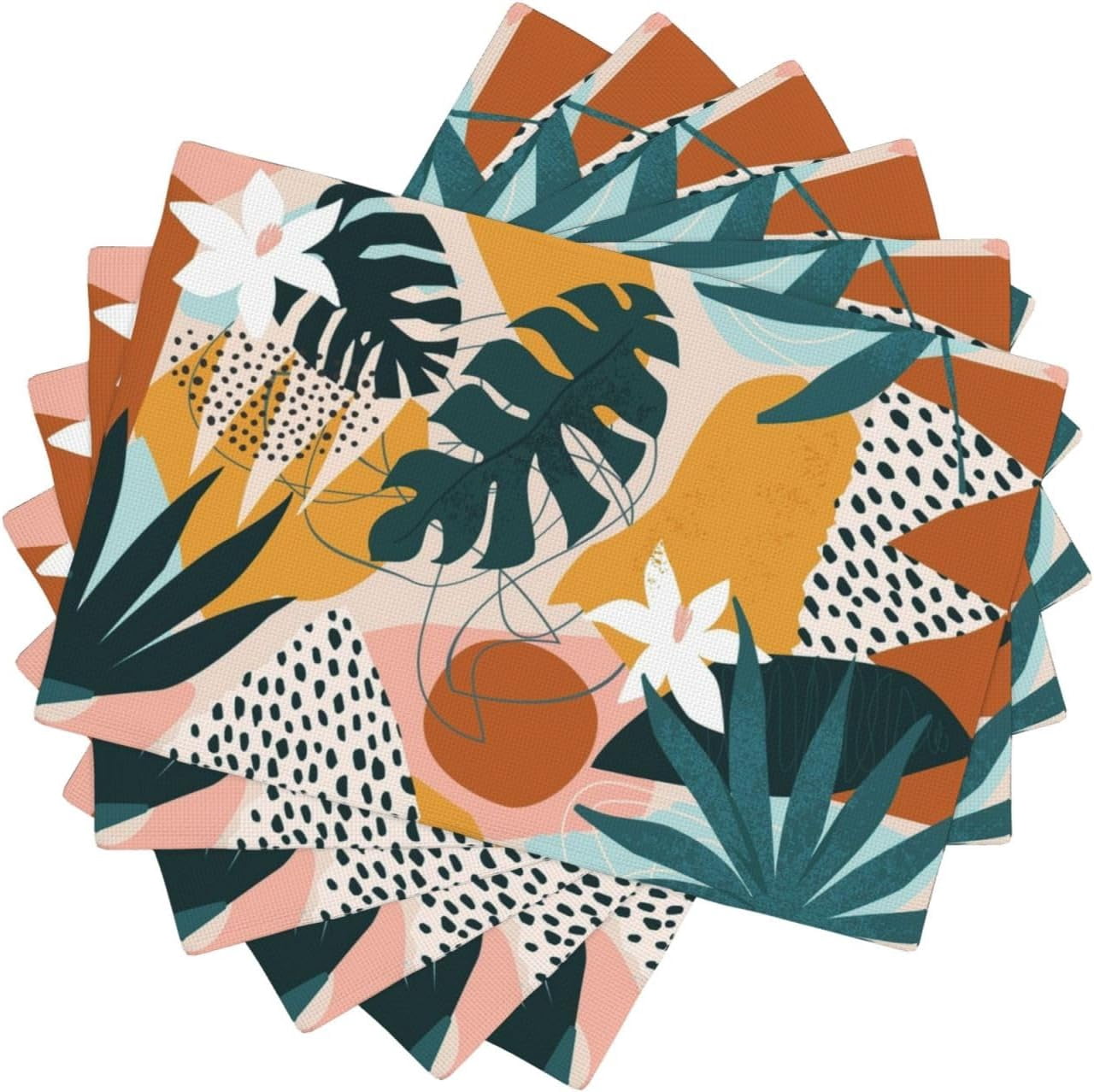 Medieval Placemats, Vintage Abstract Tropical Bohemian Plant Print ...