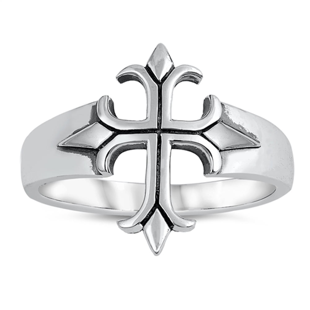 Medieval Pointed Cross Oxidized Etching Ring 925 Sterling Silver Band ...