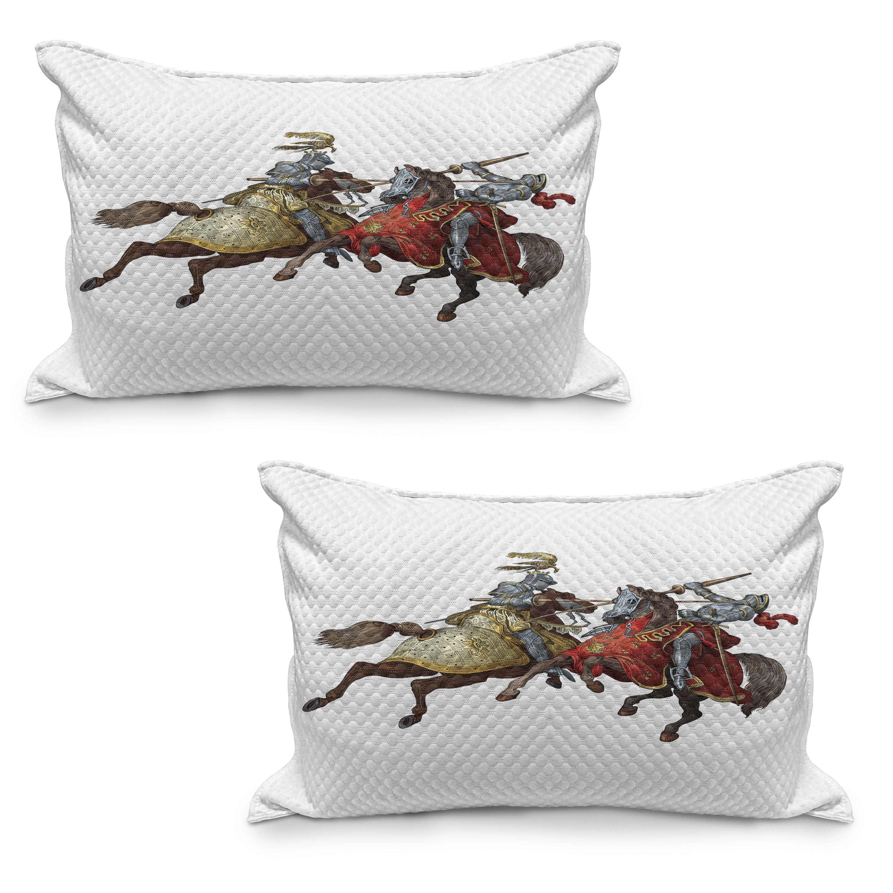 Medieval Quilted Pillowcover Set of 2, Middle Age Fighters Knights with ...