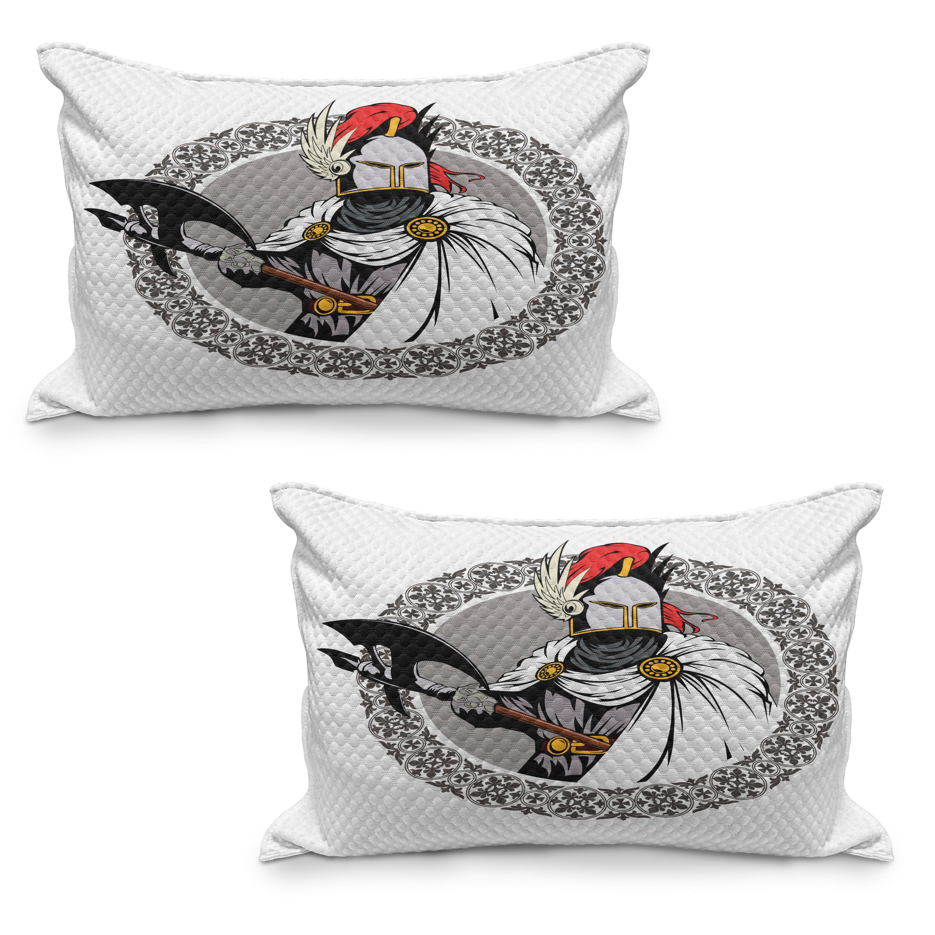 Medieval Quilted Pillowcover Set of 2, Middle Ages Knight Traditional ...