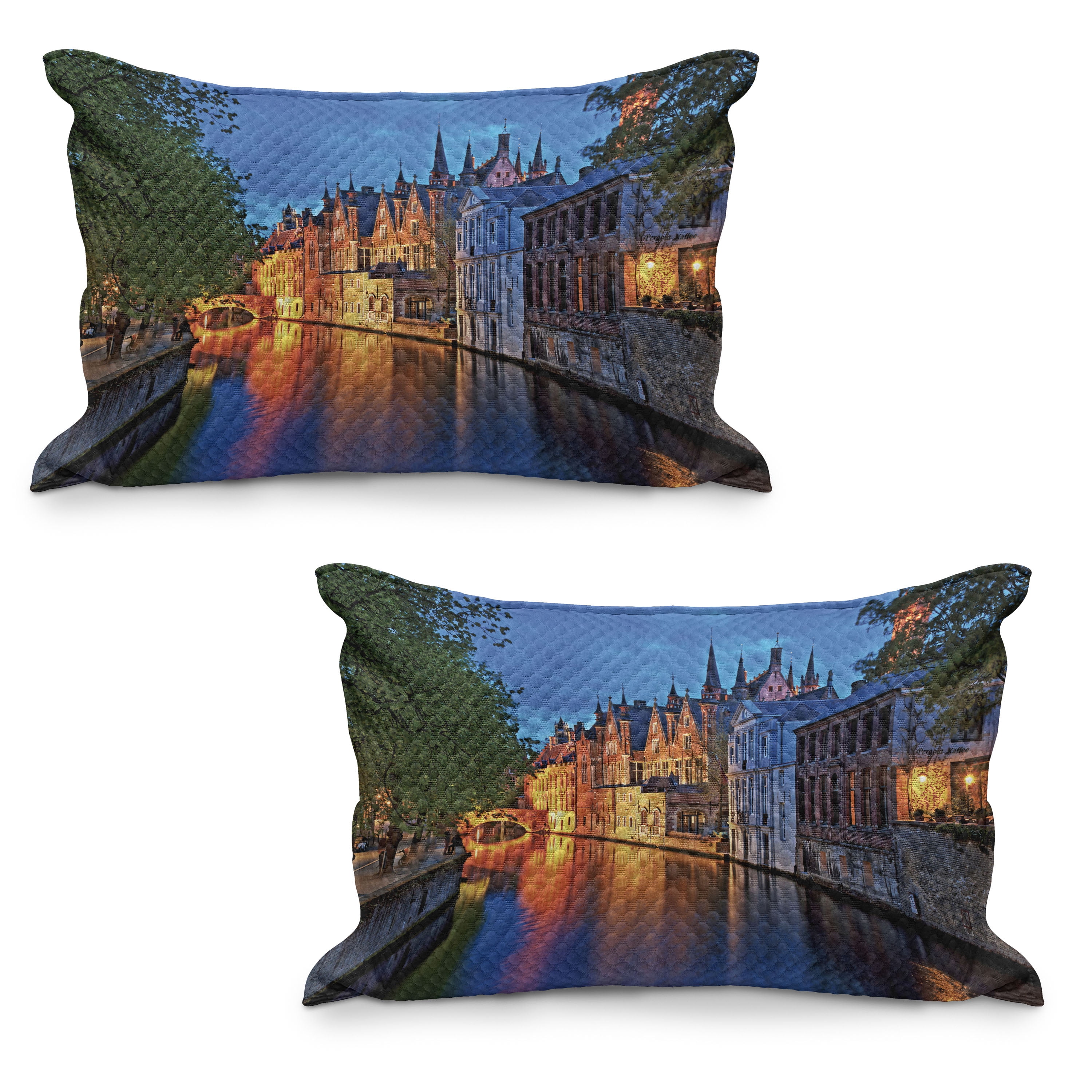 Medieval Quilted Pillowcover Set of 2, Night Shot of Middle Age ...