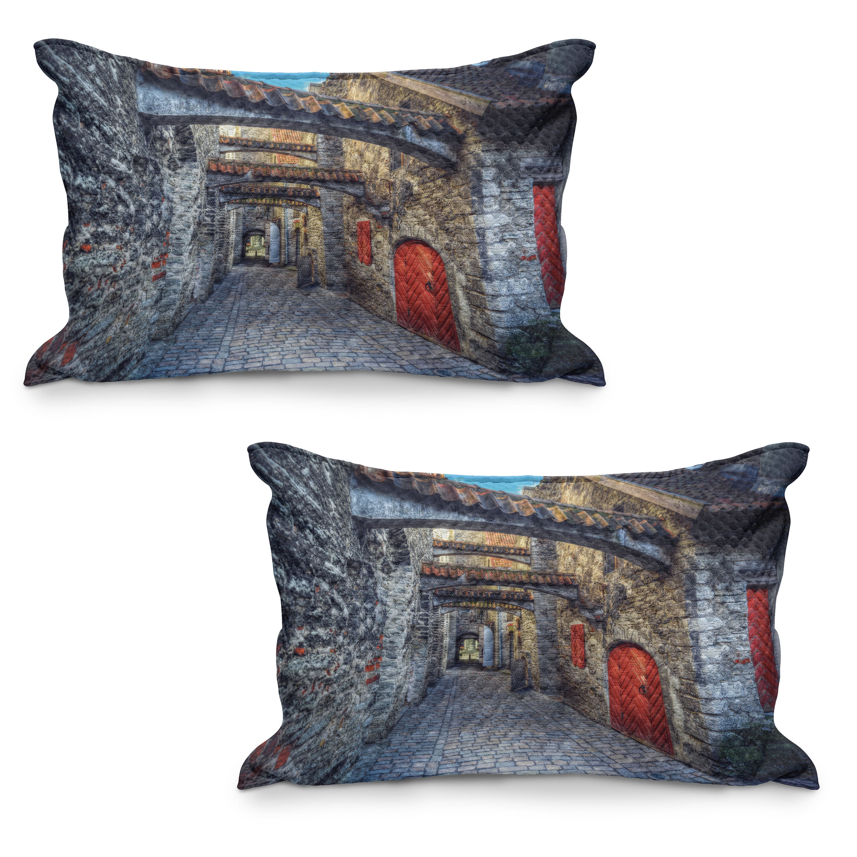 Medieval Quilted Pillowcover Set of 2, Old Stone Street Passage Estonia ...