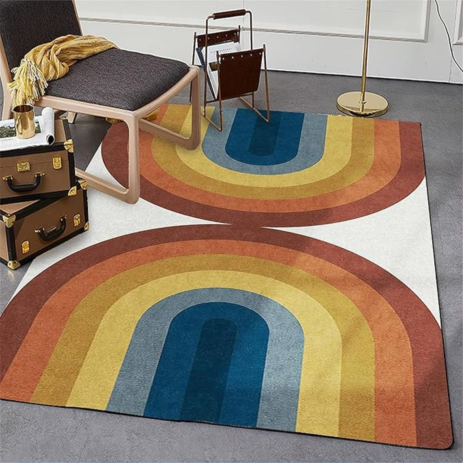 Medieval Rainbow Area Rug, Boho Art Color Arch Lines Non Slip Kids Rugs ...