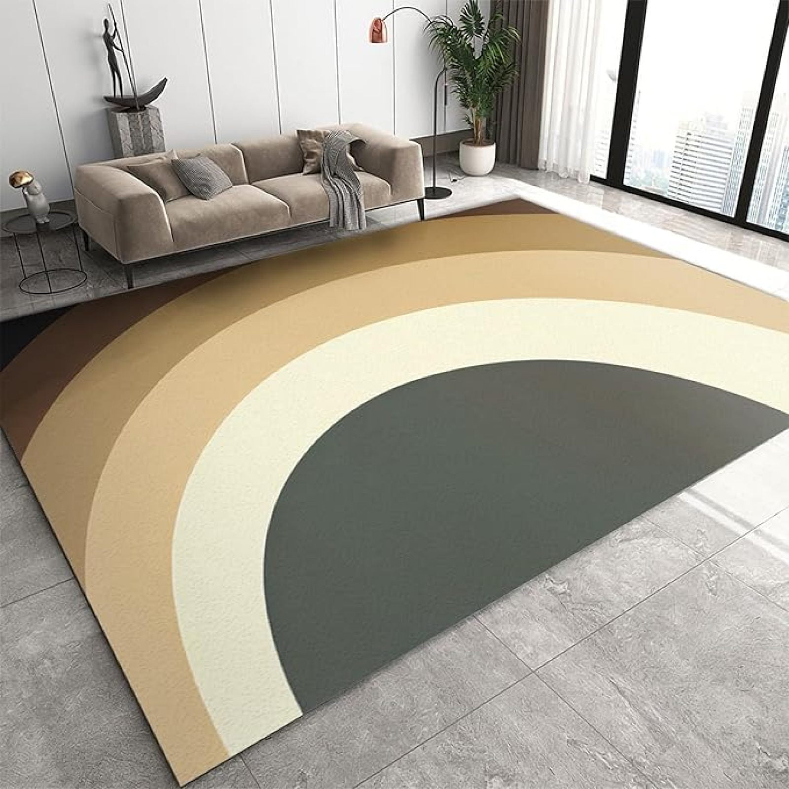 Medieval Rainbow Area Rug, Brown Arched Stripes Non Slip Carpet, Low ...