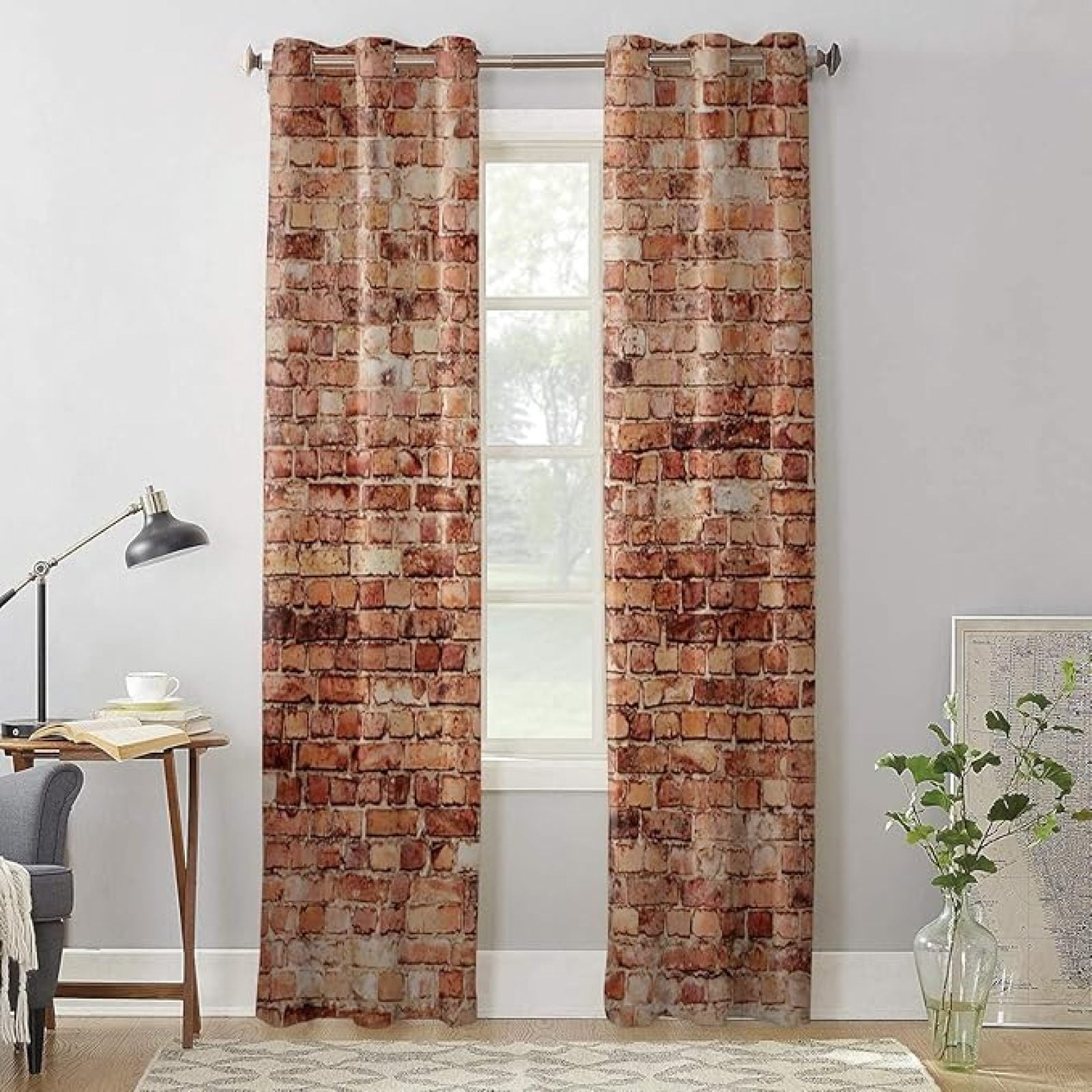Medieval Red Brick Living Room Blackout Curtains, Rough Stone Wall ...