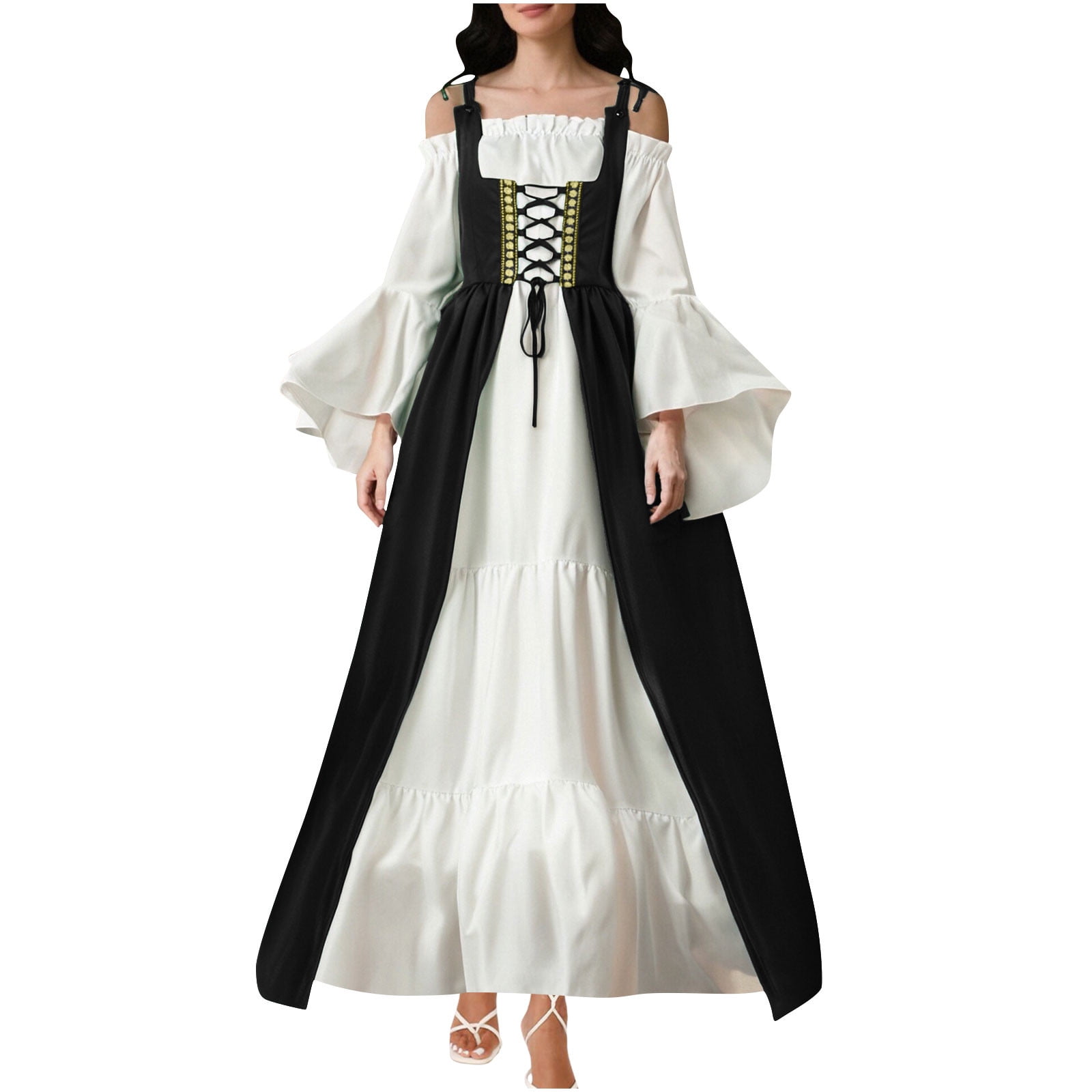 Medieval Renaissance Dress for Women Long Sleeve Lace Up Overdress with ...