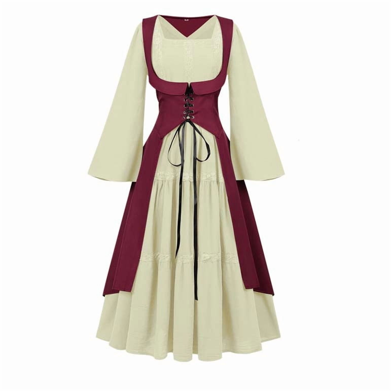 Medieval Renaissance Dress for Women, Long Sleeve Lace Up Peasant ...