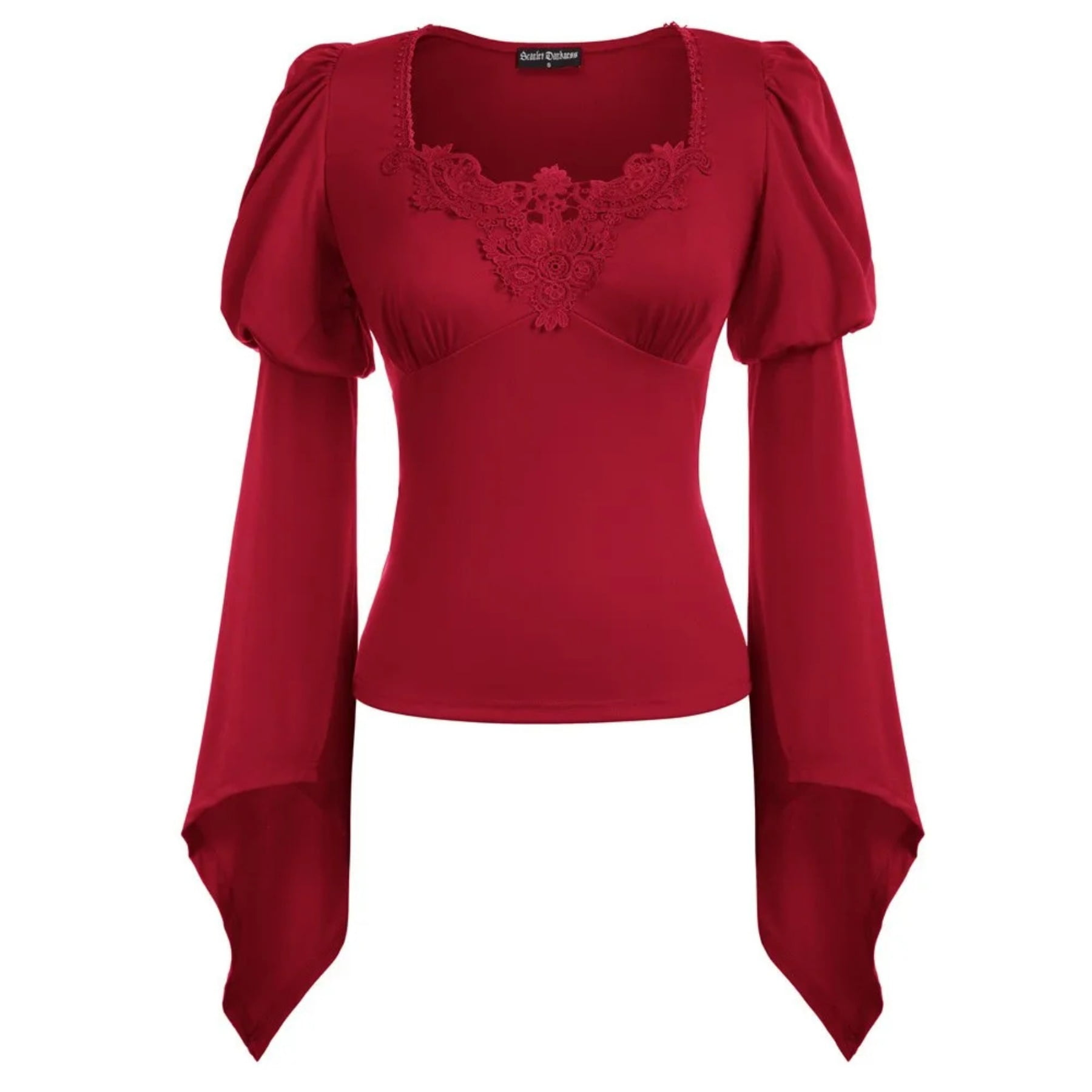Medieval Renaissance Lace Square Neck Blouse Gothic Womens Shirt with ...