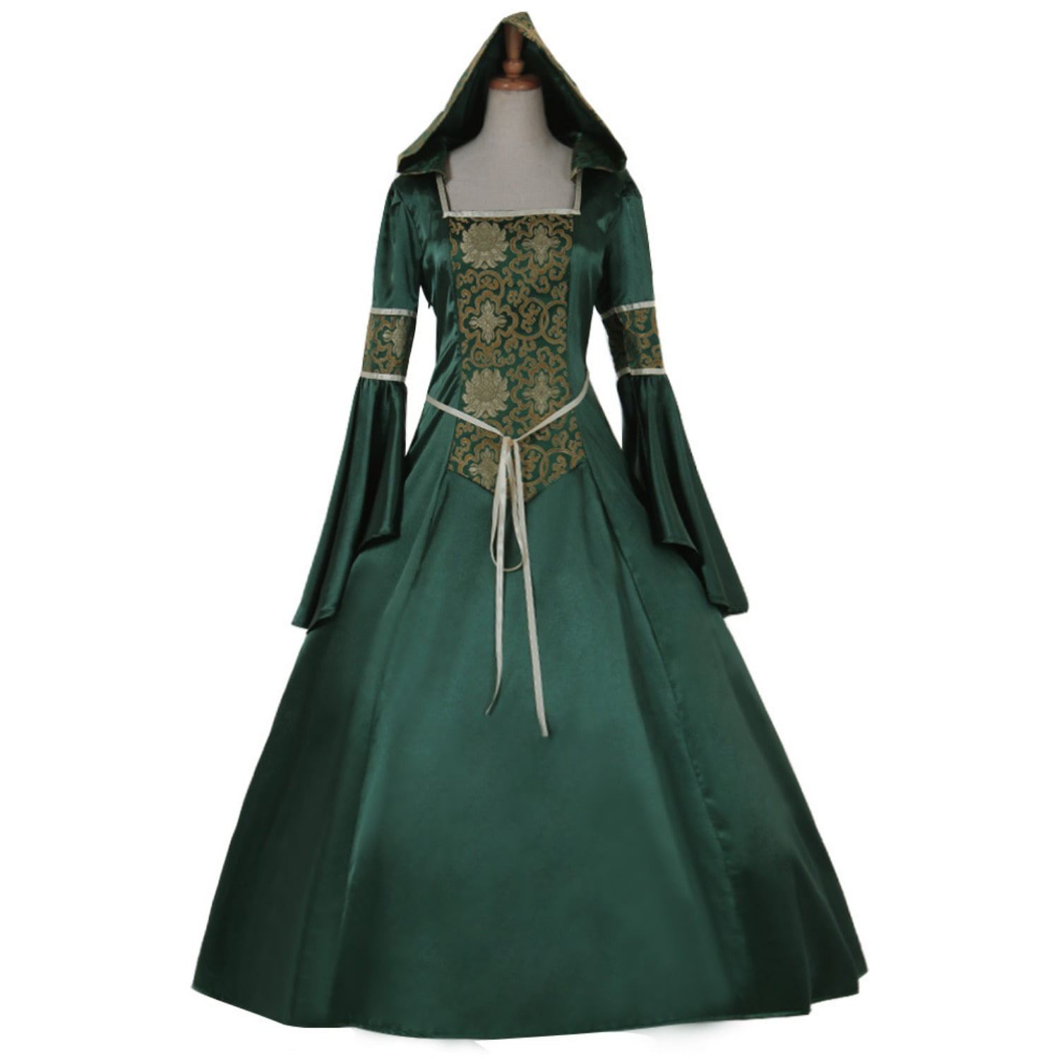 Medieval Retro Court Dress with Hood - Gothic Square Neck Tie Sleeve ...