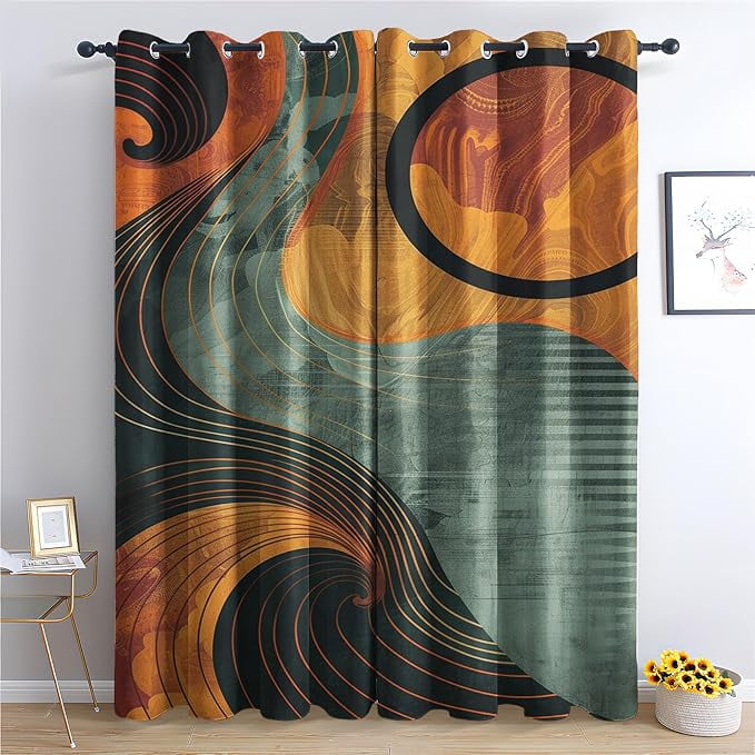 Medieval Retro Geometry Curtains For Bedroom, 70s 80s Window Drapes ...