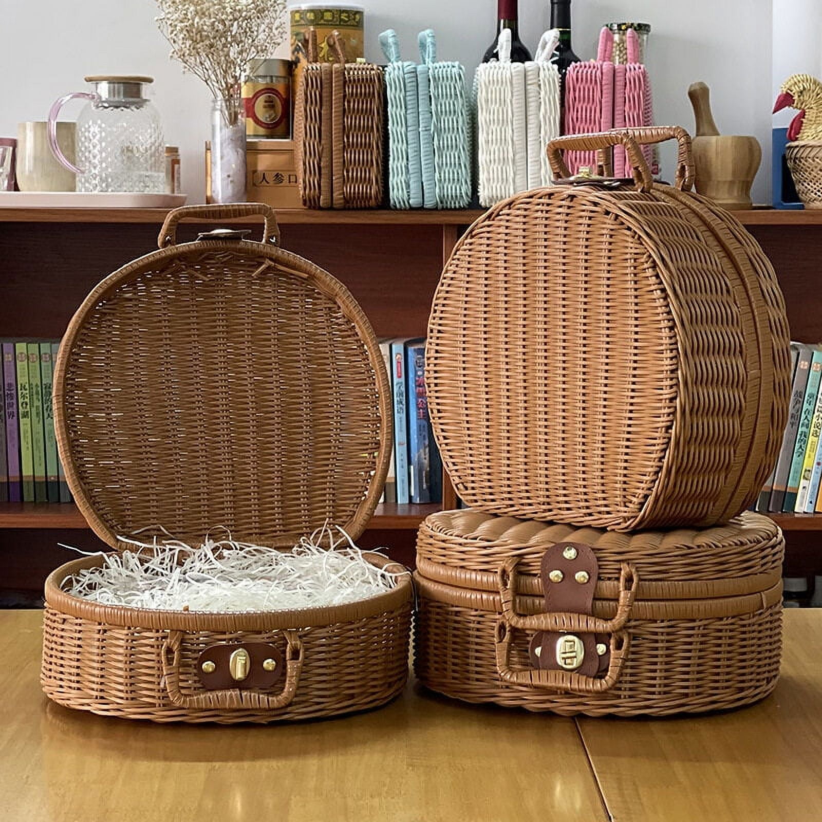 Medieval Retro Storage Basket with Lid, Rattan-Style Storage Trunk with ...