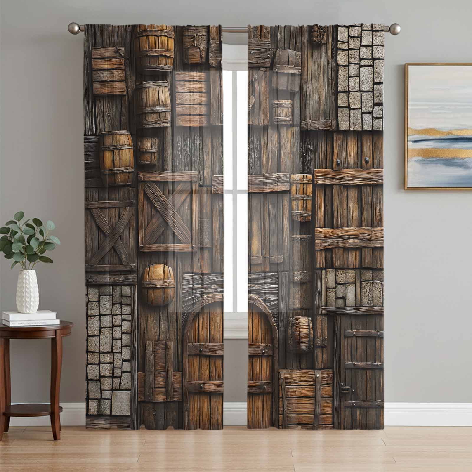Medieval Sheer Curtains 84 Inch Length 2 Panels Set, Old Farmhouse ...