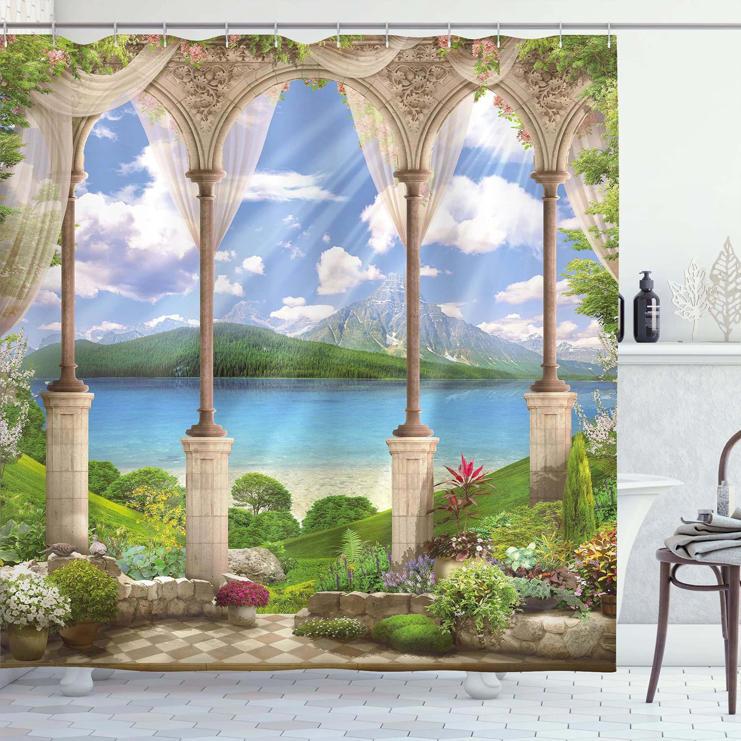 Medieval Shower Curtain Rustic Wood Shield on Medieval Castle Gate Bath ...