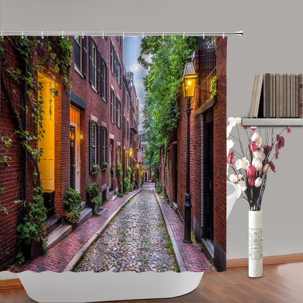 Medieval Shower Curtain Street Old Mediterranean Middle Age Town ...