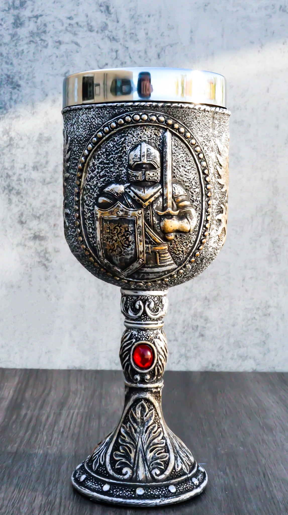 Medieval Sir Swordsman Knight Suit of Armor Wine Drink Goblet Chalice ...