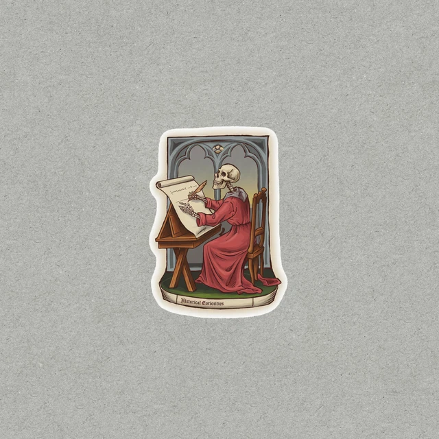 Medieval Skeleton Scribe Gothic Sticker - Historical Curiosities ...