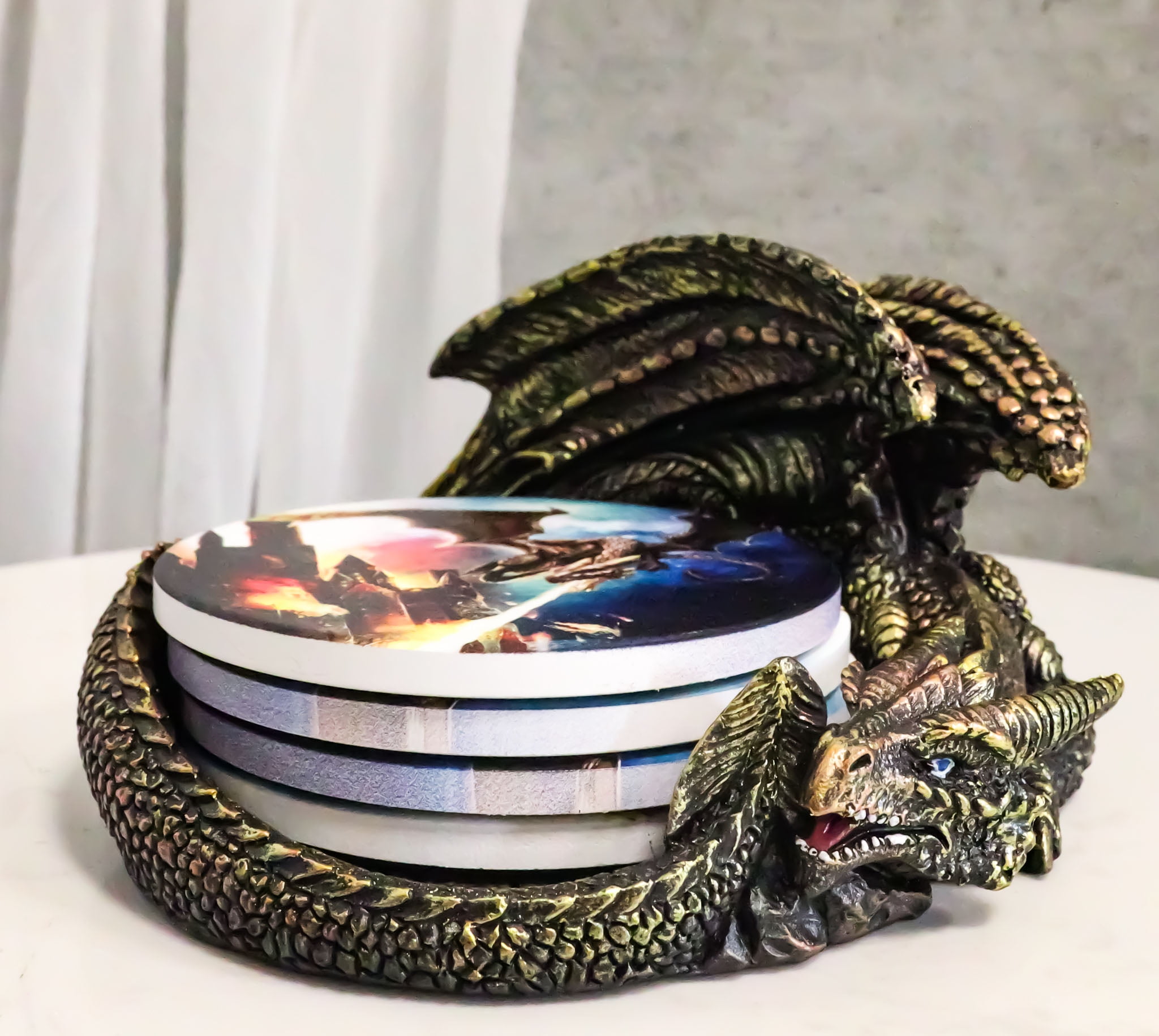Medieval Smaug Dragon Coaster Set Sleeping Drake Holder With Four ...