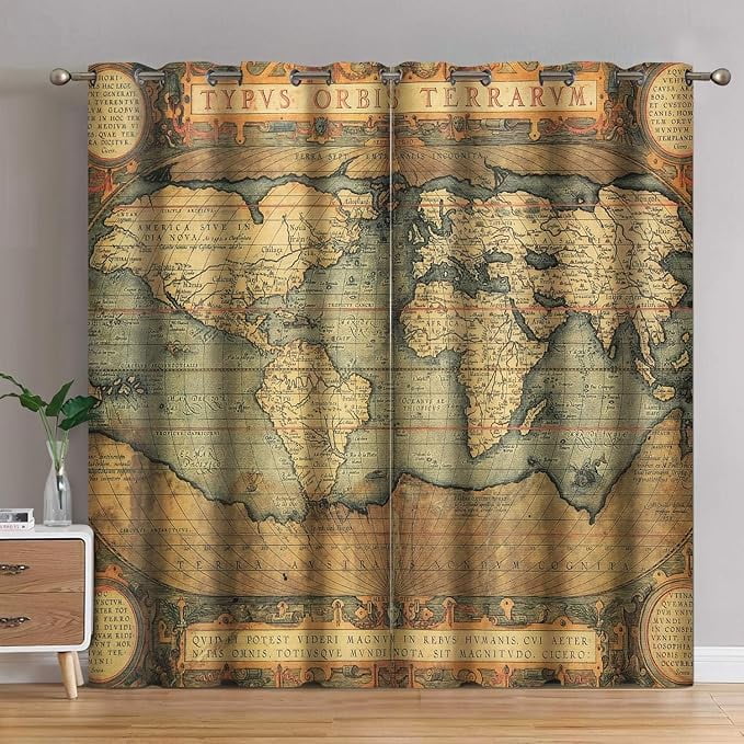 Medieval Style 3D Printed Drapes, Nautical Map Living Room Blackout ...