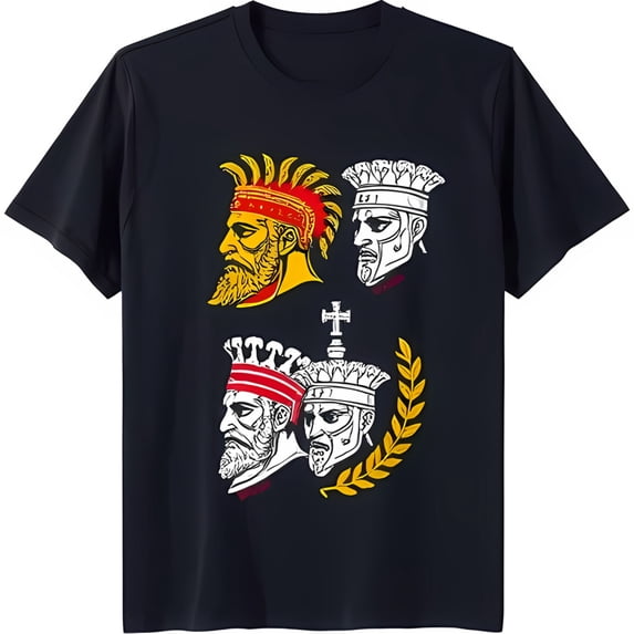 Medieval Style Graphic T-Shirt with Four Crowned Heads Blue Tee ...