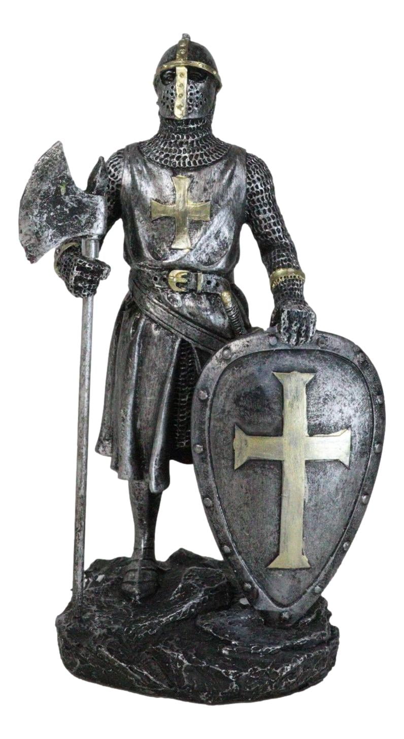 Medieval Suit Of Armor Crusader Knight With Axe And Large Shield ...