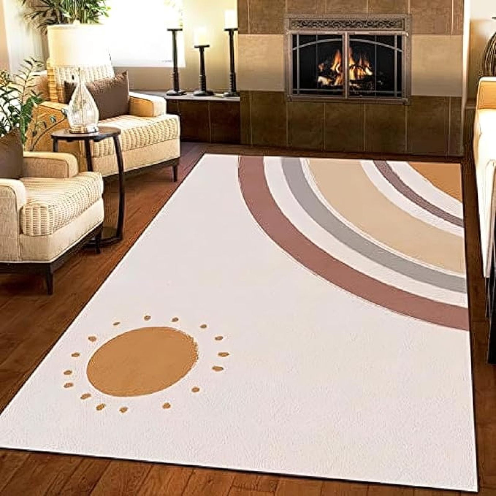 Medieval Sun Area Rug, Modern Minimalist Art Non Slip Noise Reduction ...