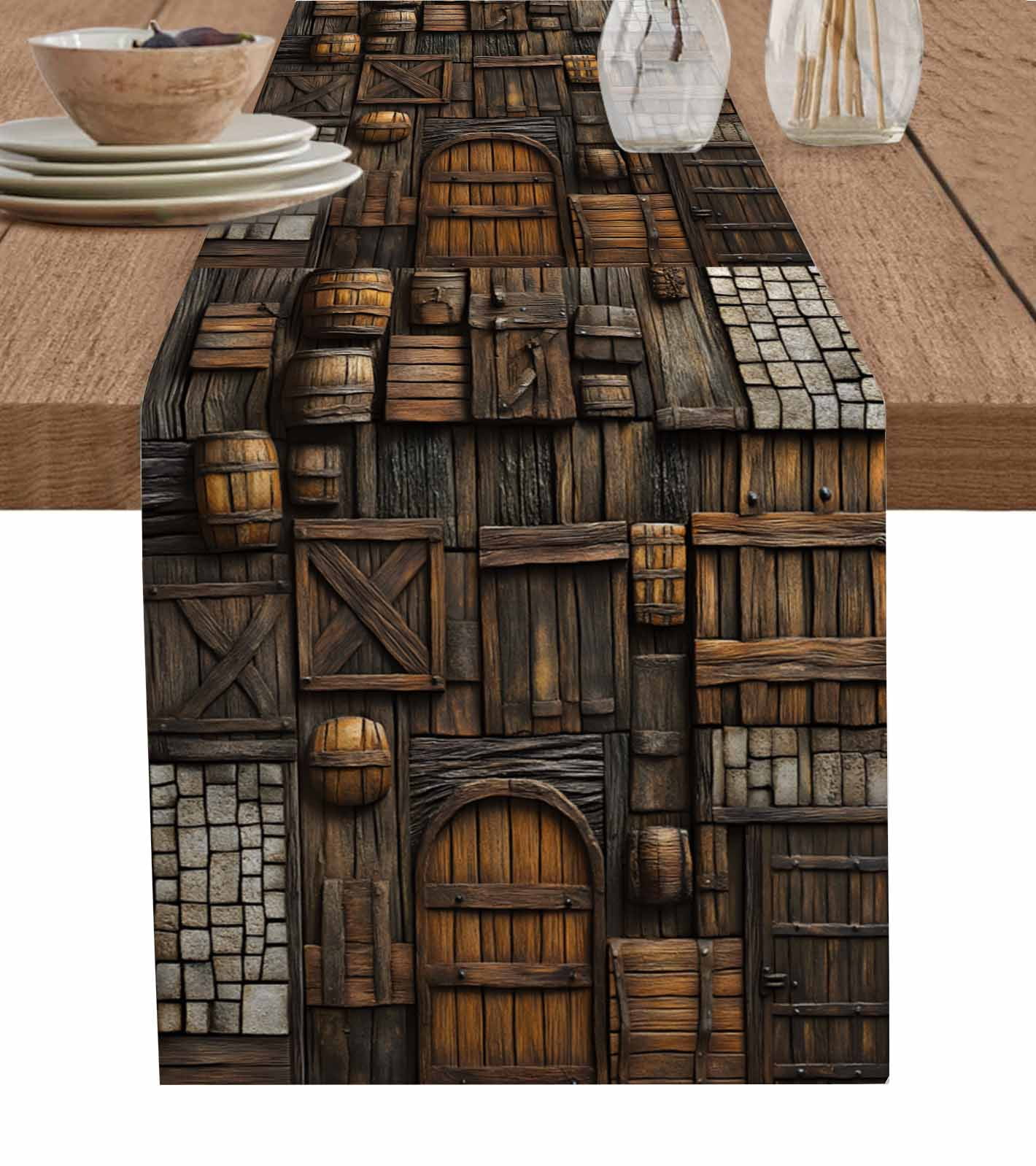 Medieval Table Runner 120 Inches, Old Farmhouse Vintage Wood Cabin ...