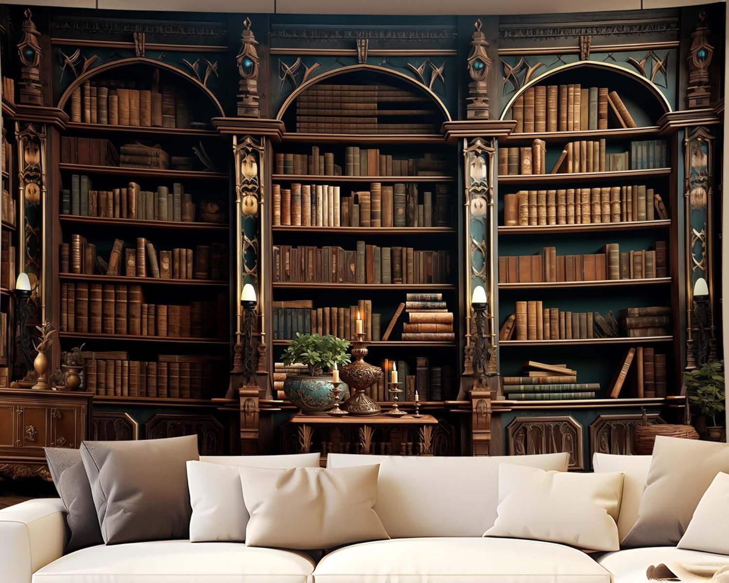 Medieval Tapestry Vintage Bookshelf Tapestry Wall Hanging Library ...