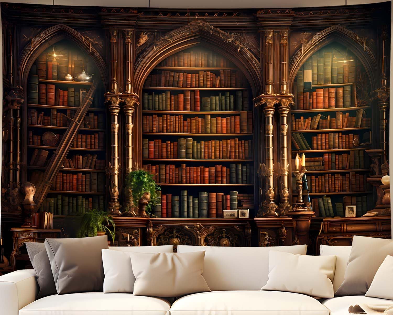 Medieval Tapestry Vintage Bookshelf Tapestry Wall Hanging Library ...