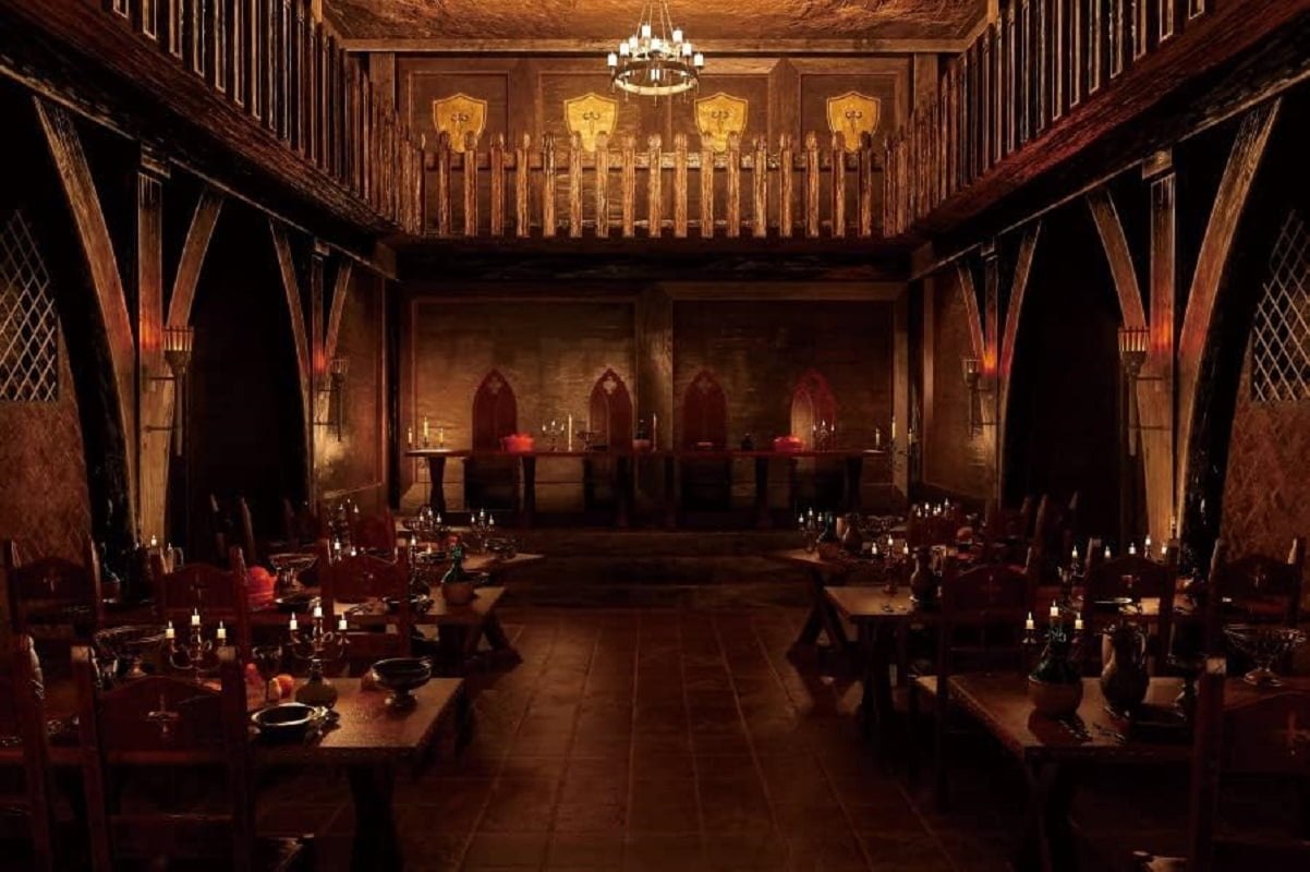 Medieval Tavern Photography Backdrop Rustic Eatery Wood Building Tables ...