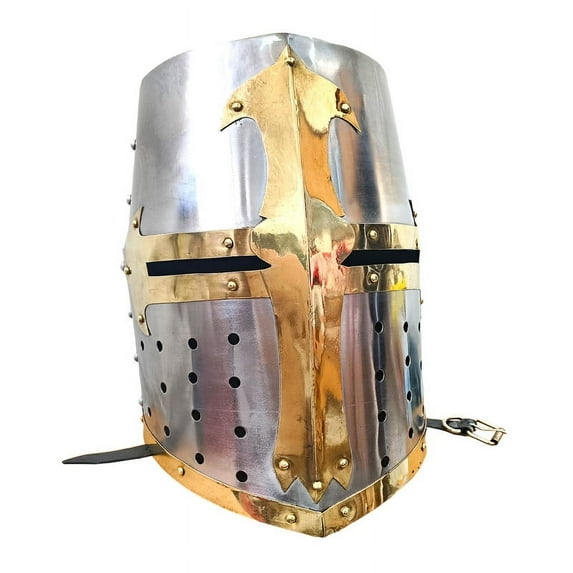 Medieval Templar Crusader Knight Helmet Mason's Brass Cross Helm with ...