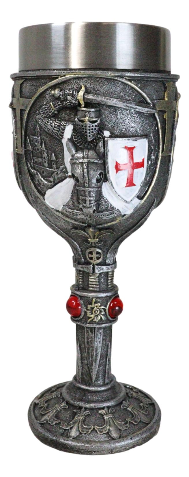 Medieval Templar Crusader Knight Suit of Armor On Horse Wine Goblet ...