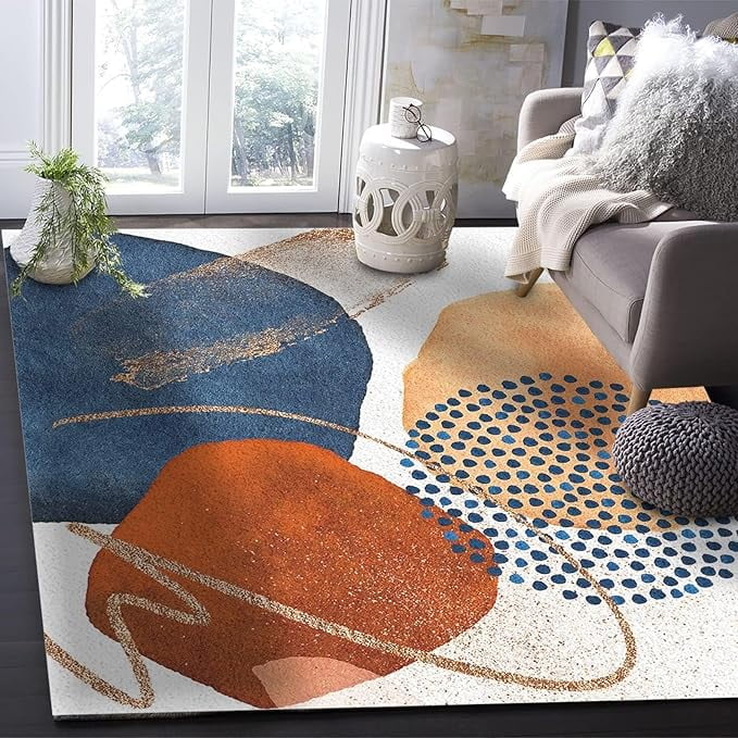 Medieval Terracotta Geometric Area Rugs, Abstract Burnt Orange Navy ...