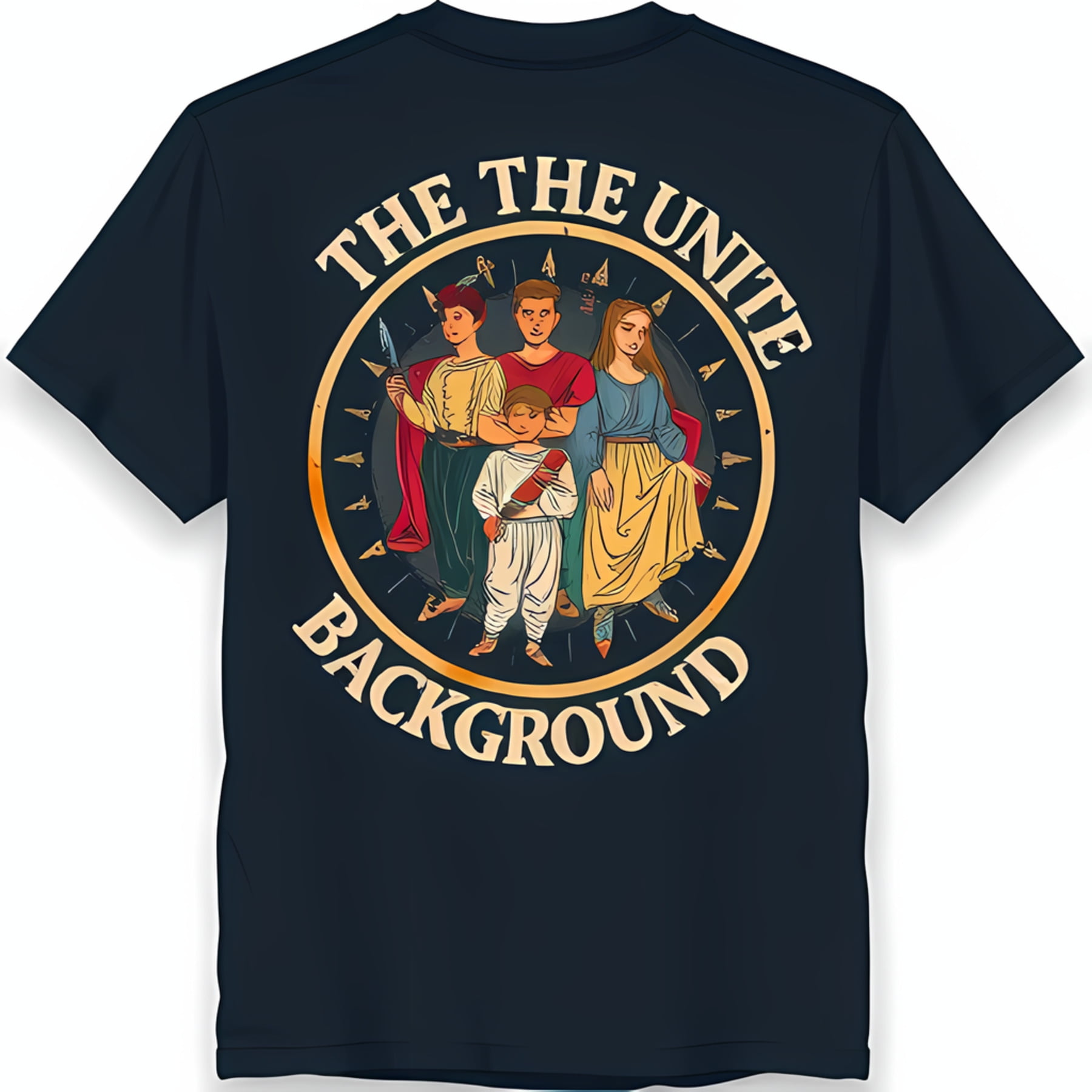 Medieval Themed Blue T-Shirt with Circular Design: 'The Unite ...
