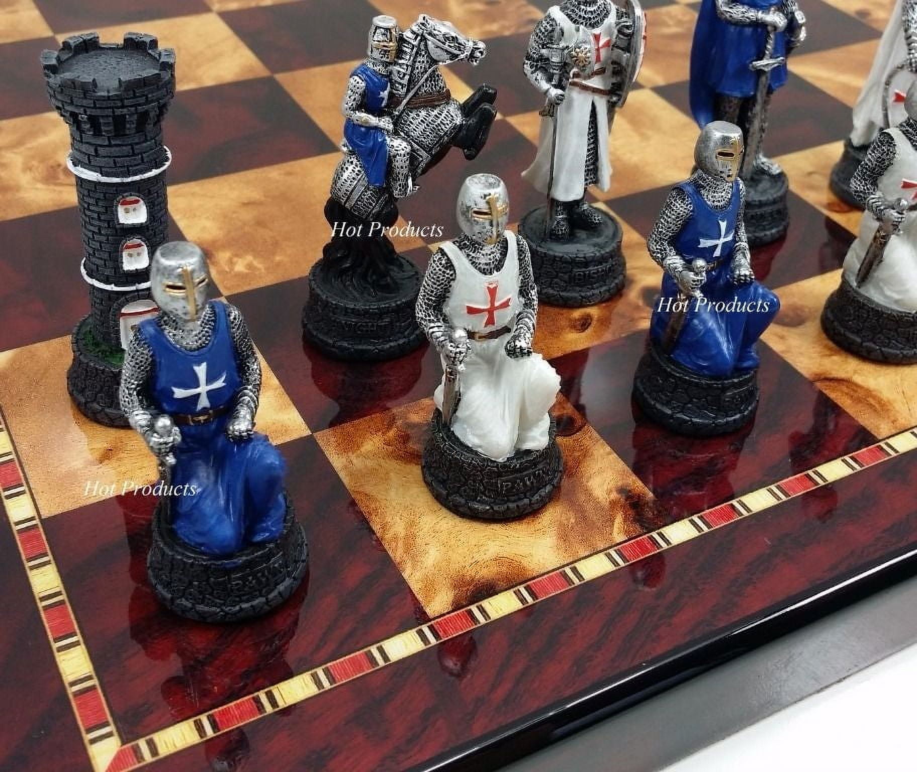 Medieval Times Crusade Blue White Maltese Knight Chess Set 18 Cherry ...