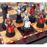 Medieval Times Crusade Blue White Maltese Knight Chess Set 18 Cherry ...