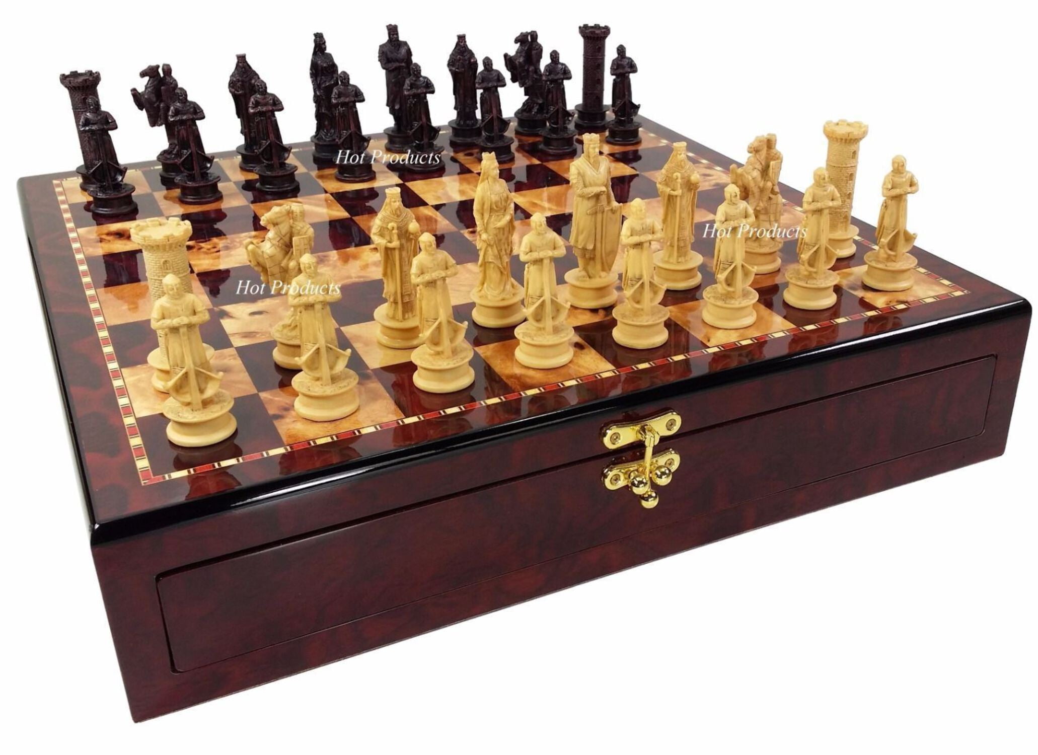 Medieval Times Crusade King Richard Chess Set Antique Cherry Color ...
