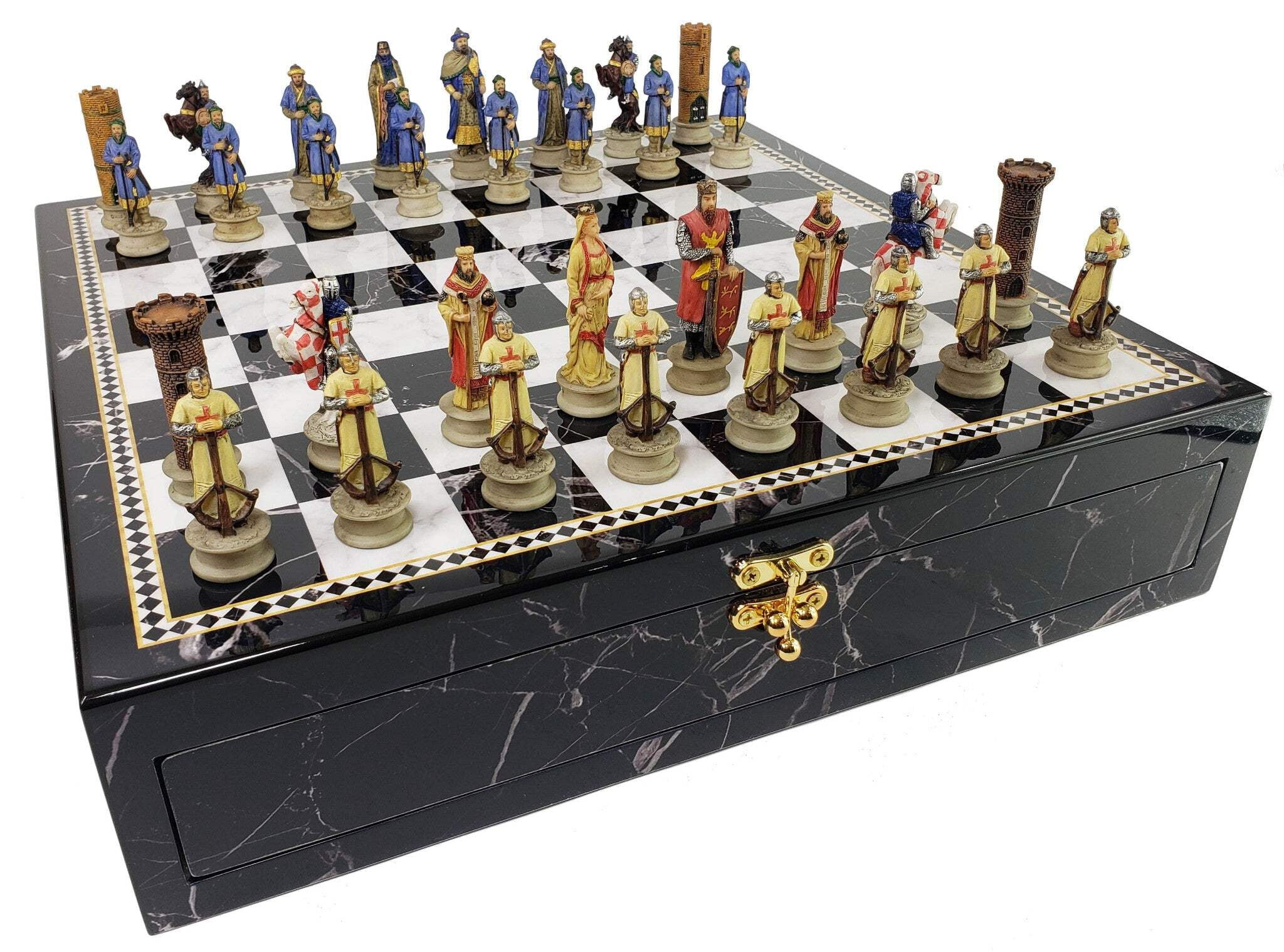 Medieval Times Crusades Arabian Christian Chess Set Black Faux Marble ...