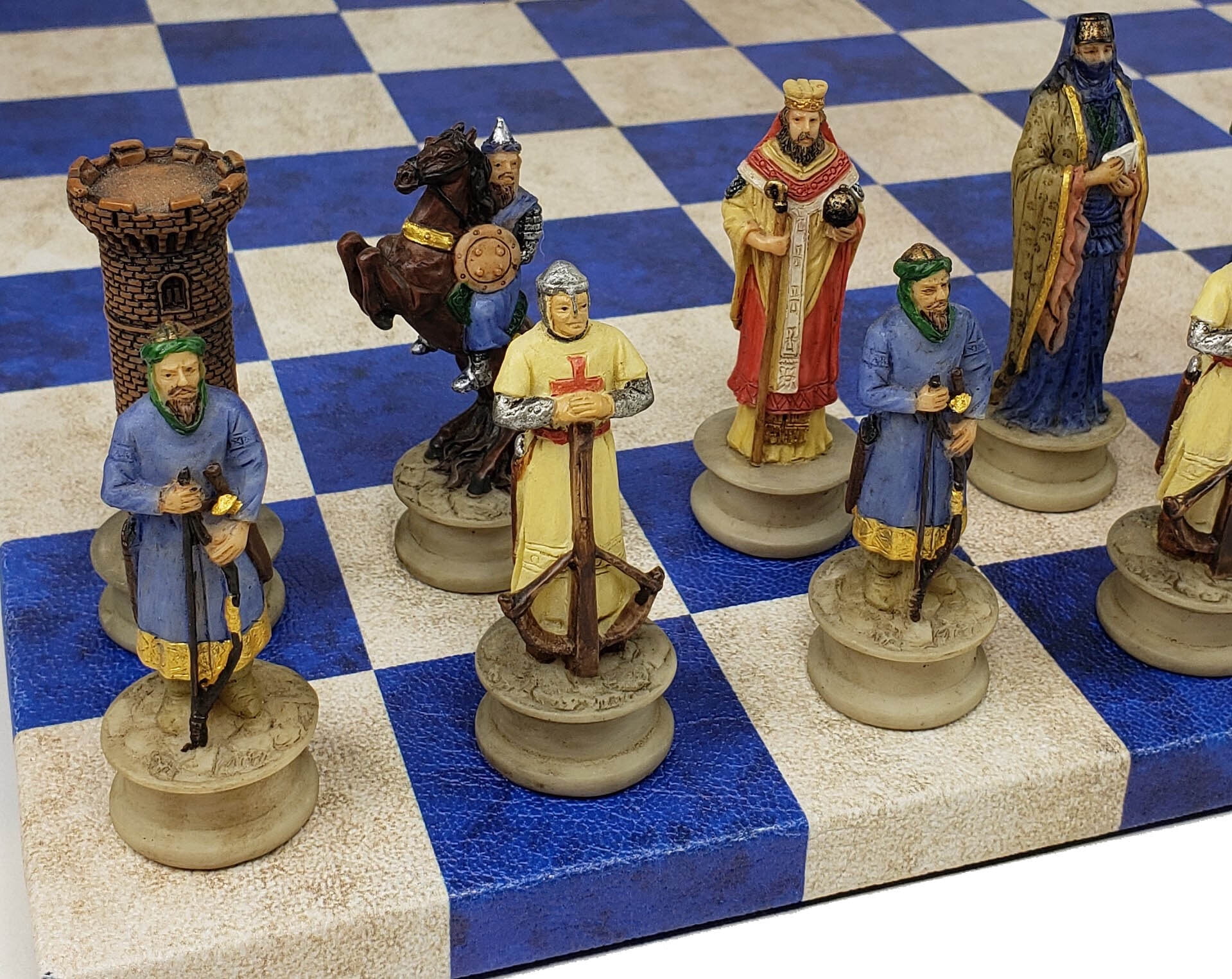 Medieval Times Crusades Arabian Vs Christian Chess Set 14.5 Blue Faux ...